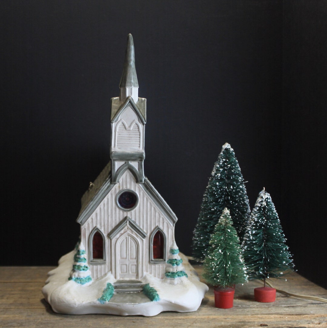 Vintage Village Ceramic Church Lighted With Music Box Plays Silent ...