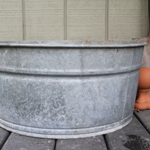 Vintage Large Round Zinc Galvanized Basin With Drop Handles - Farm ...