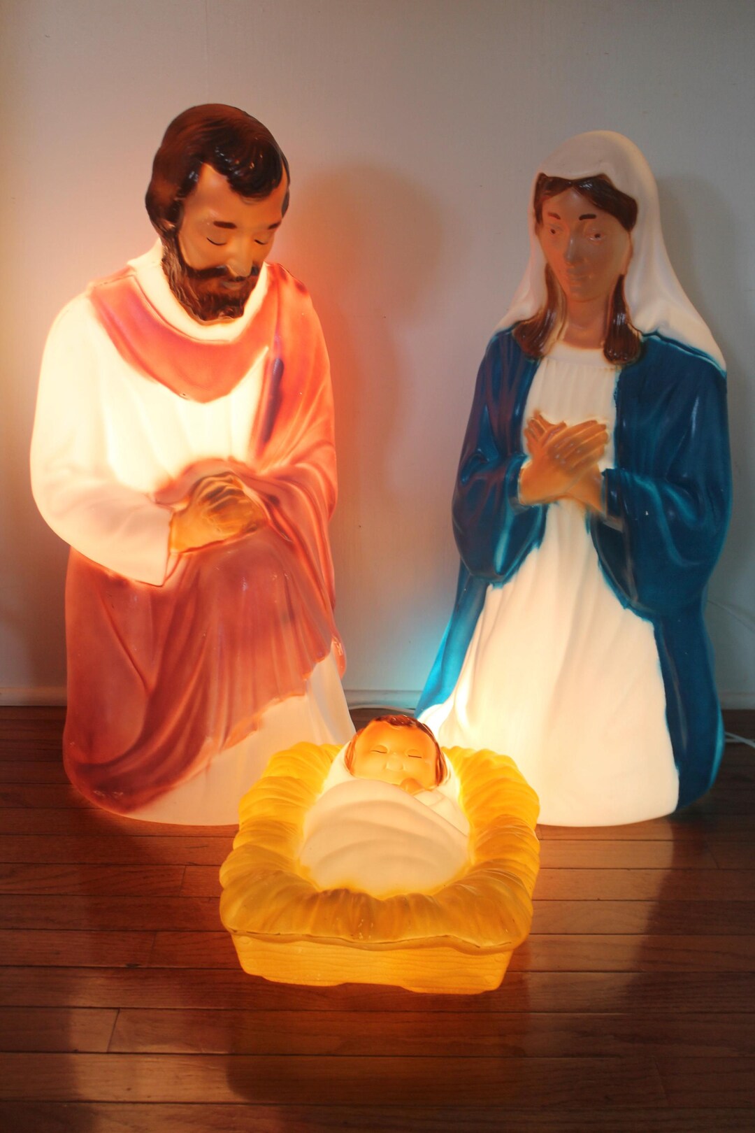 Vintage Blow Mold Nativity Set: Mary, Joseph, Baby Jesus - General Foam ...