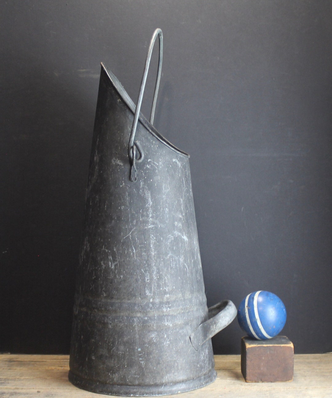 Vintage Pefectly Distressed Fluted Black Metal Ash Can // Fireplace ...