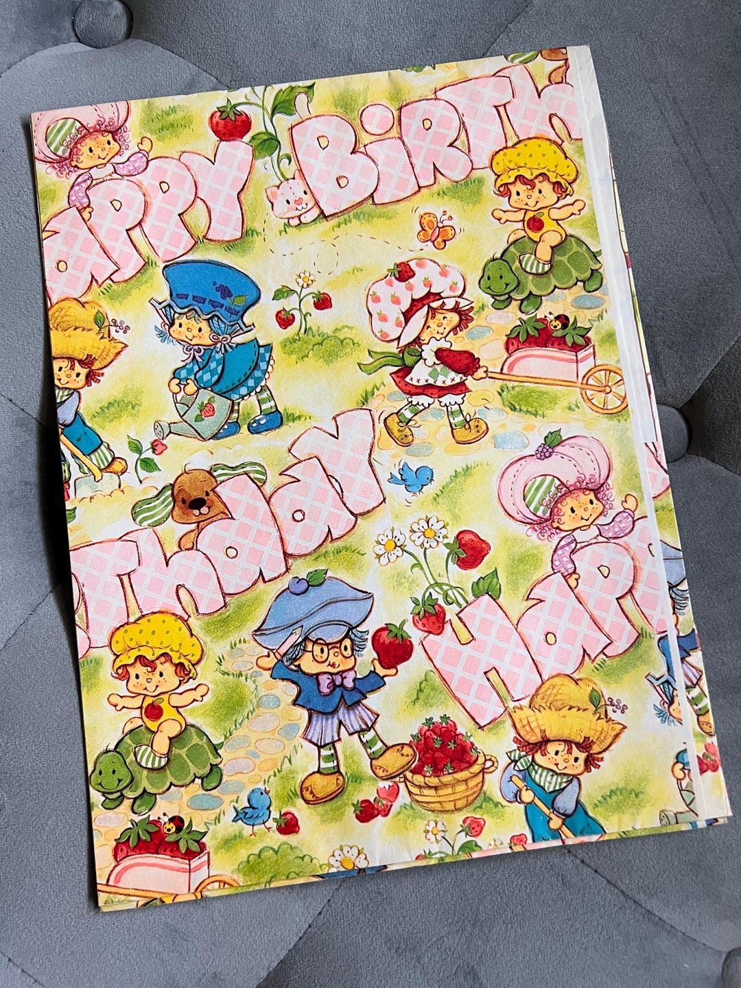 Vintage 1980s Strawberry Shortcake Happy Birthday Gift Wrapping Paper ...