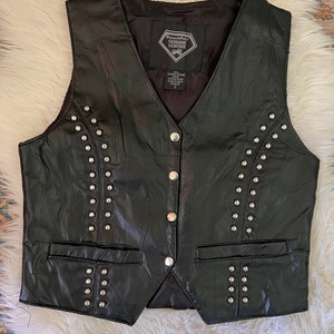 Vintage Black Leather and Studded Patch Vest - Etsy