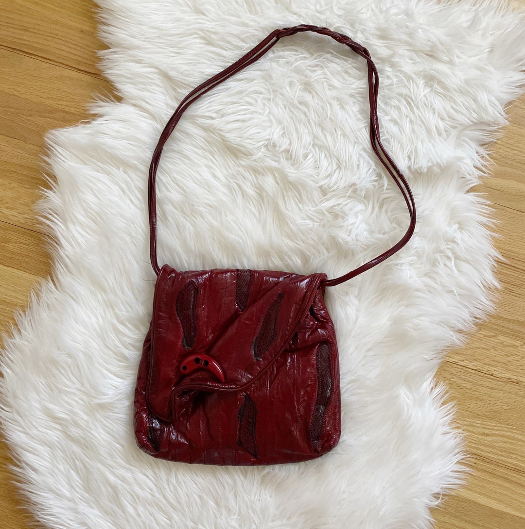 Vintage Dark Red Eel Skin Abstract Shoulder Purse - Etsy