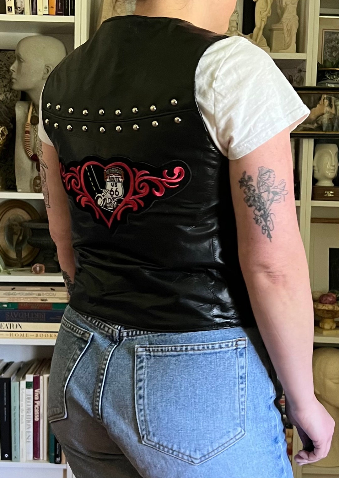 Vintage Black Leather and Studded Patch Vest - Etsy