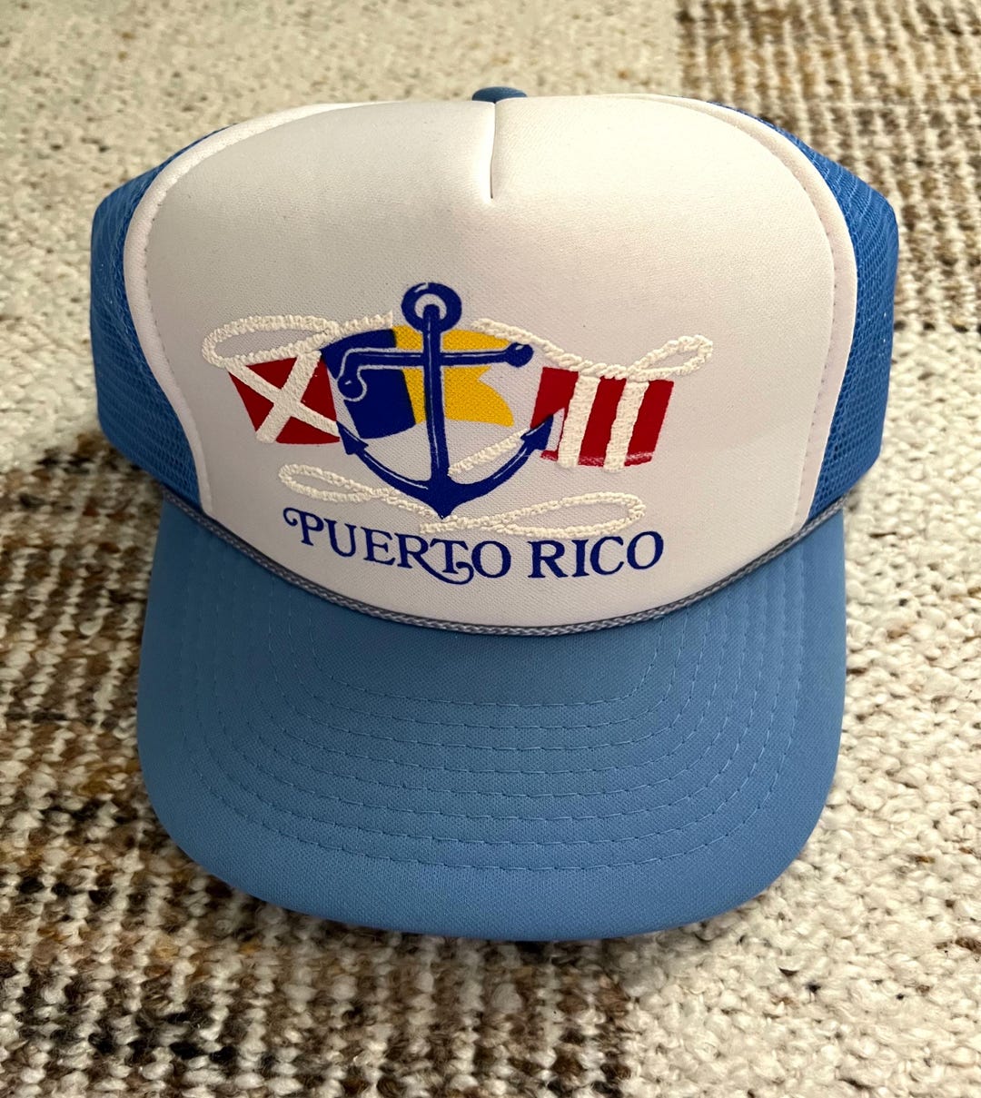 Vintage Players Puerto Rico Trucker Hat Adult Blue White Mesh Foam ...