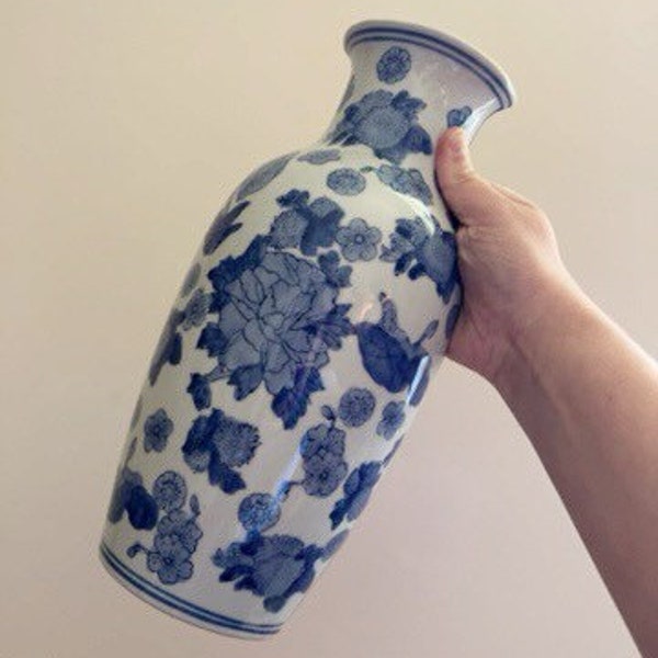 Blue and White Flat Vase - Etsy