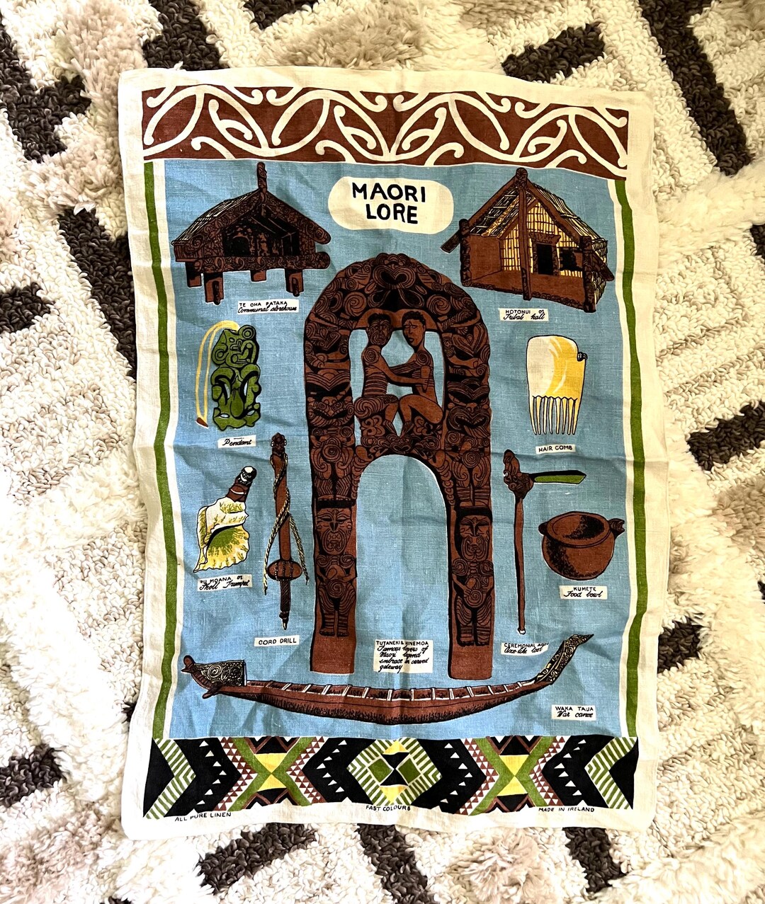 Vintage Maori Lore New Zealand Linen Tea Towel / Souvenir NZ - Etsy