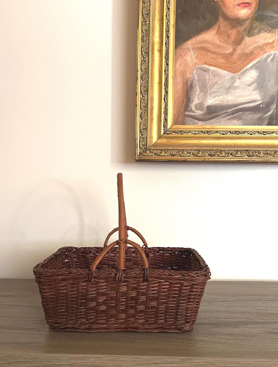 Vintage Rustic Handle Basket / Cottagecore Basket / Tisket-a-tasket ...