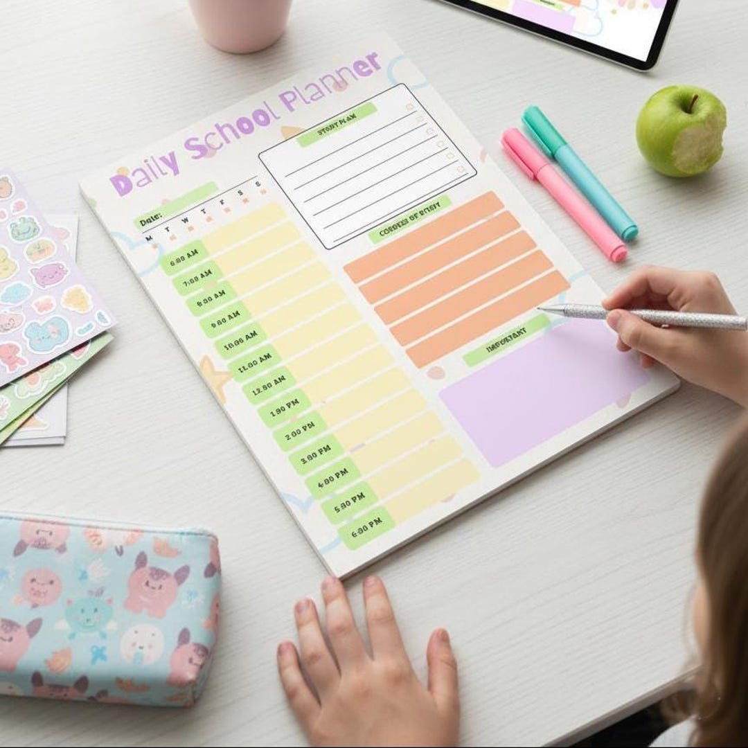 Kids Daily School Planner, Visual Timetable, Pastel Student Schedule ...