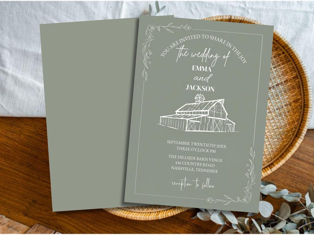 Rustic Barn Wedding Invitation Template, Sage Green Wedding Invite ...