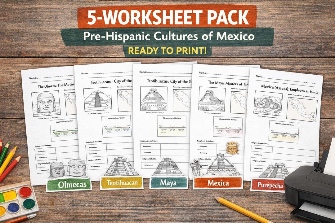 5-worksheet Pack: Prehispanic Cultures of Mexico. NO PREP. Print & Go ...