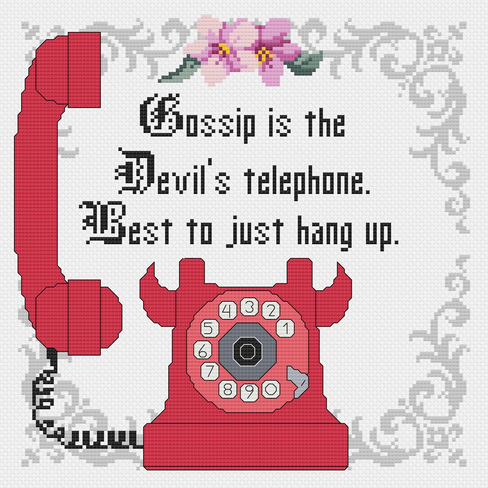Gossip is the Devil's Telephone Cross Stitch Pattern - Etsy
