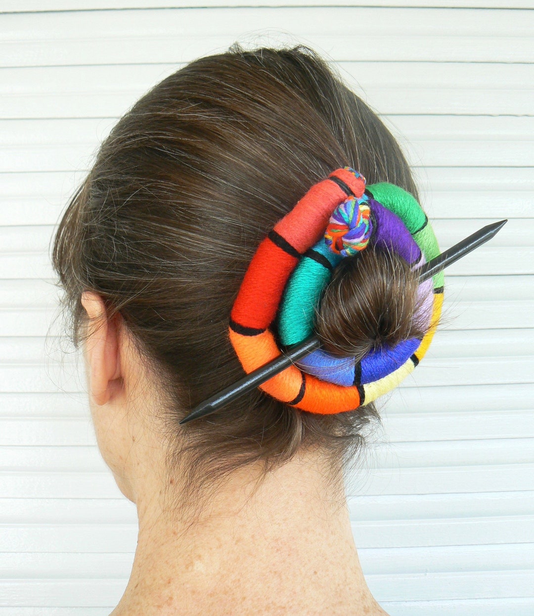 Rainbow Bun Holder, Stick Slide Fascinator, Large Hair Barrette, Round ...