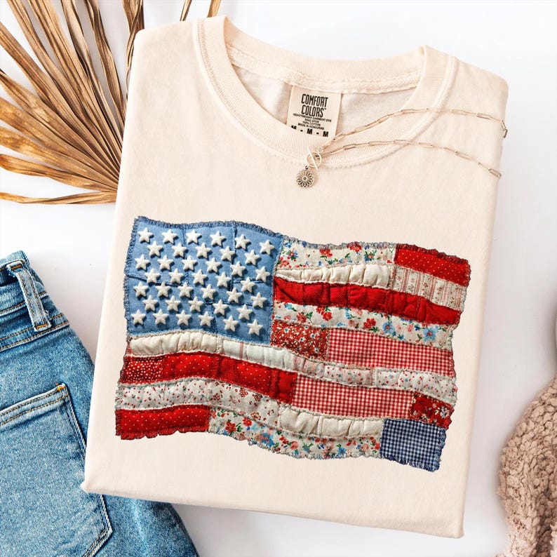 Faux Patchwork USA Comfort Colors: 4th of July T-shirt, Retro American ...