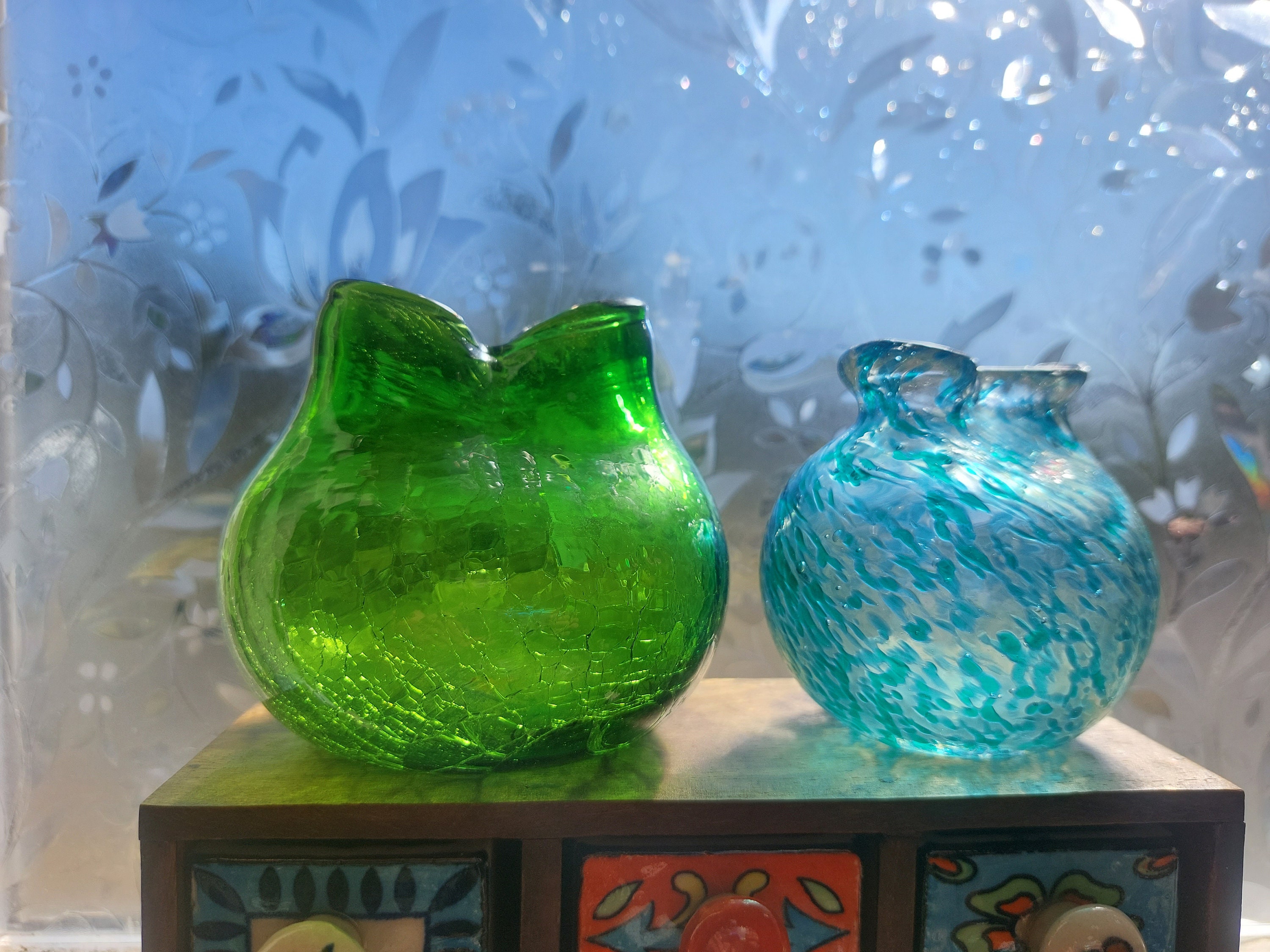 Vintage Blenko Pinched Glass Vase, Crackle Green. - Etsy