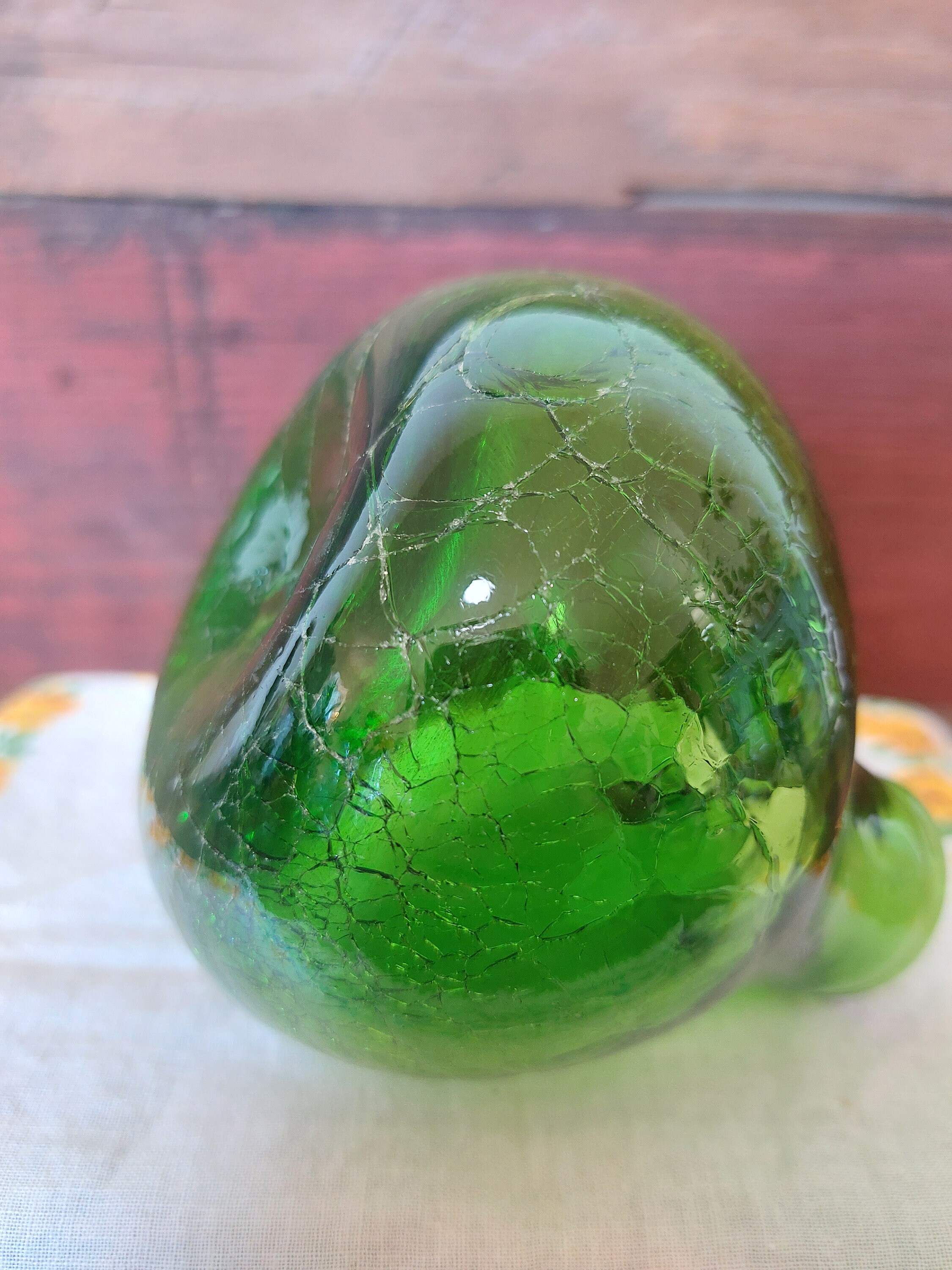 Vintage Blenko Pinched Glass Vase, Crackle Green. - Etsy