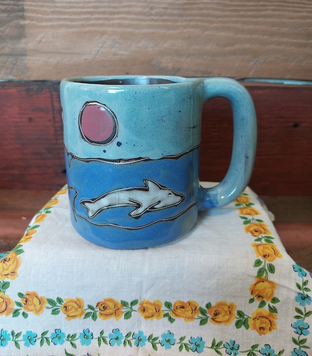 Vintage Mara Mexico Pottery Mug Heavy Weighted Dolphins - Etsy