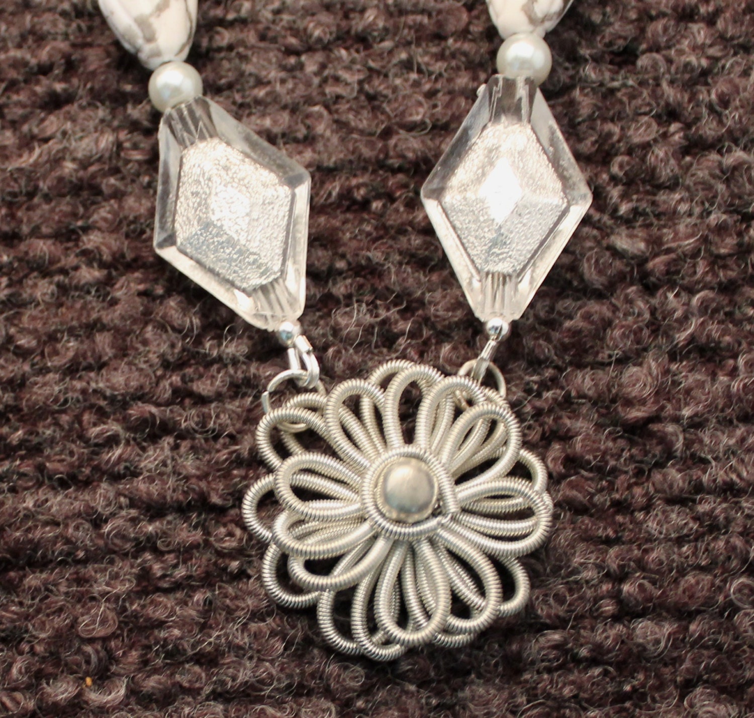 Recycled Guitar String Necklace Grey Silver Toned Jewelry Upcycled ...