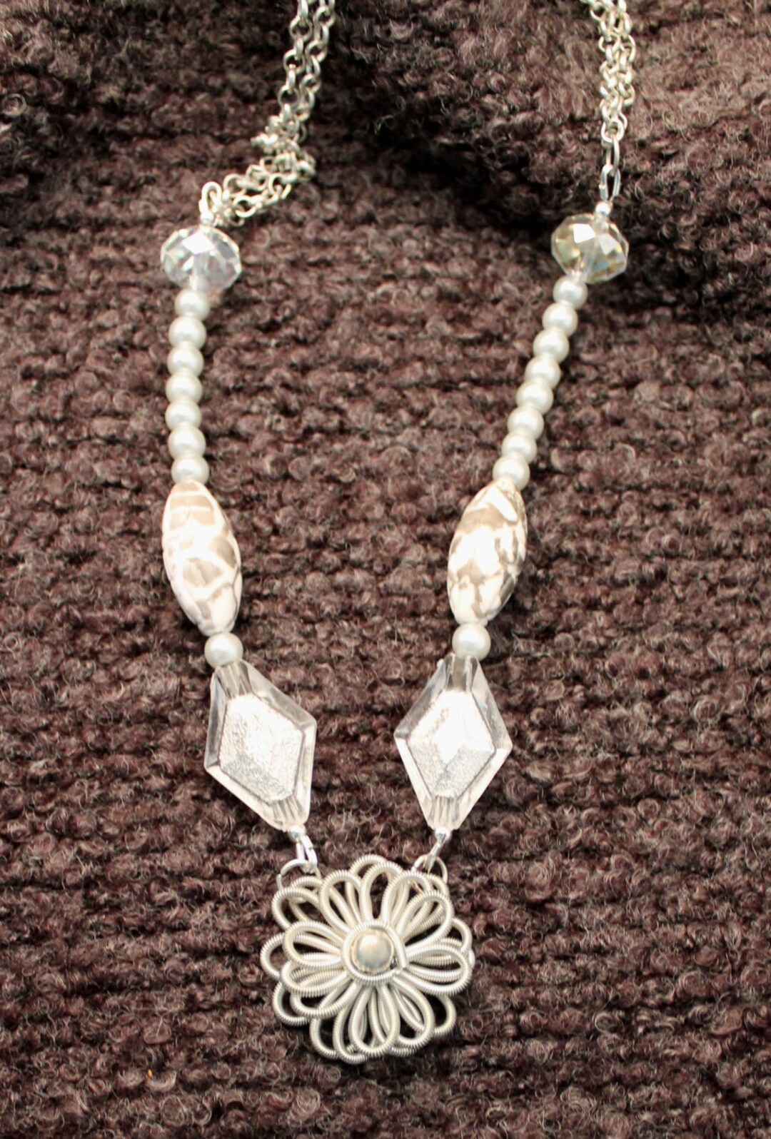 Recycled Guitar String Necklace Grey Silver Toned Jewelry Upcycled ...