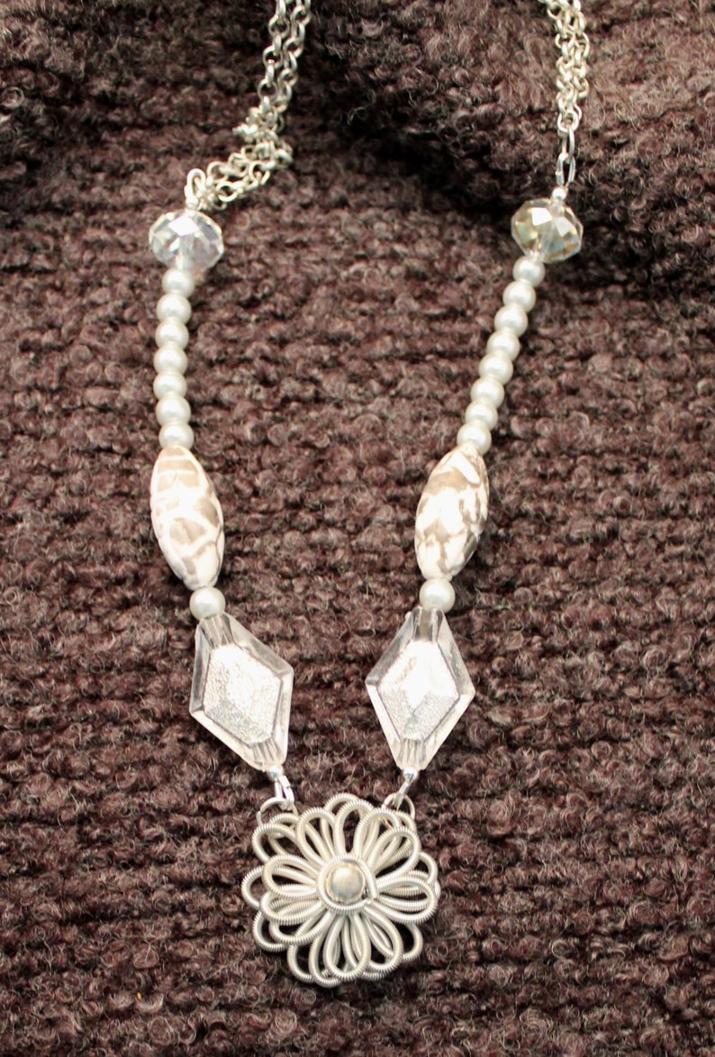 Recycled Guitar String Necklace Grey Silver Toned Jewelry Upcycled ...