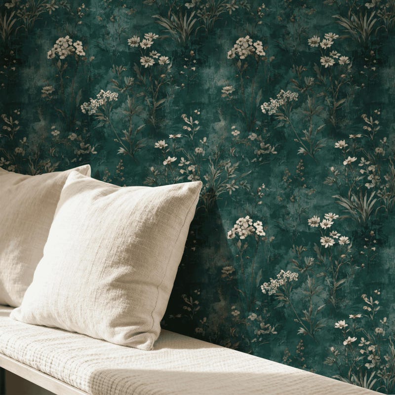 Botanical Wallpaper Teal - Etsy