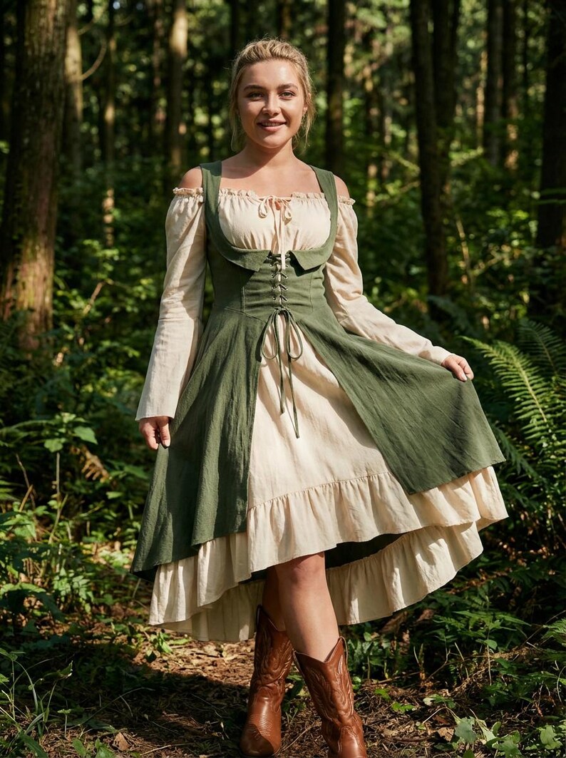 Cottagecore Renaissance Dress, Pink Cream Corset Midi, Fairycore ...
