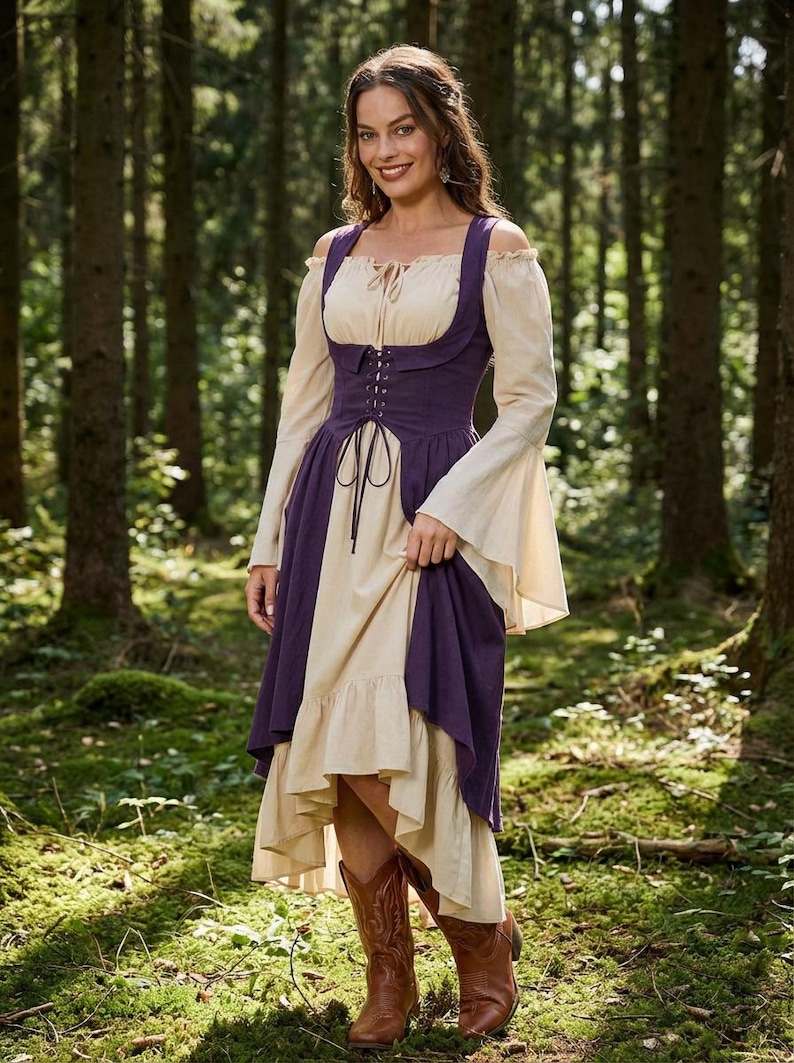 Cottagecore Renaissance Dress, Pink Cream Corset Midi, Fairycore ...