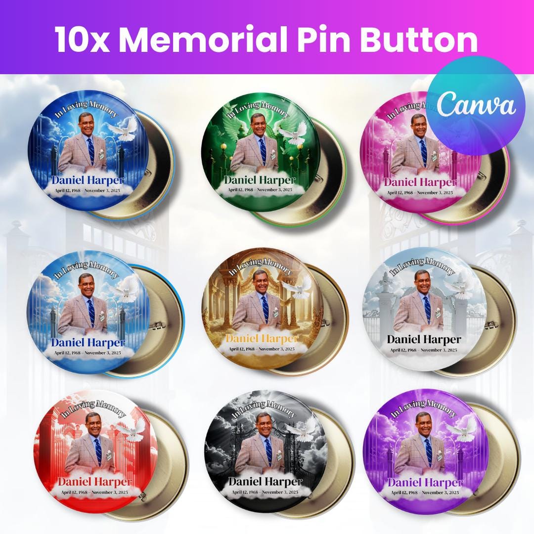 Memorial Photo Pin Button Template, in Loving Memory Button, Funeral ...