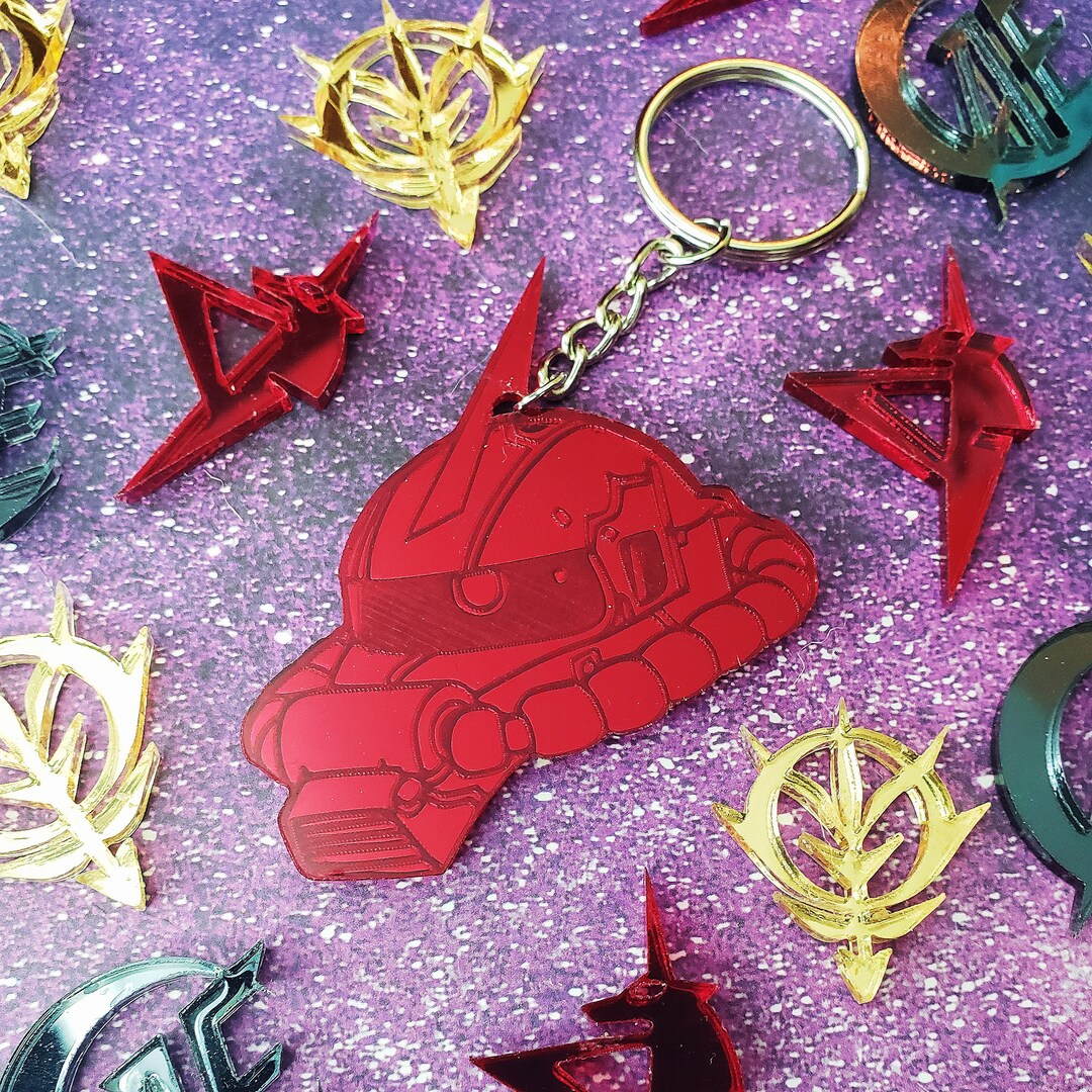 Red Mirrored Gundam Zaku Head Keychain - Etsy