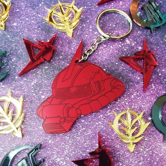 Red Mirrored Gundam Zaku Head Keychain - Etsy