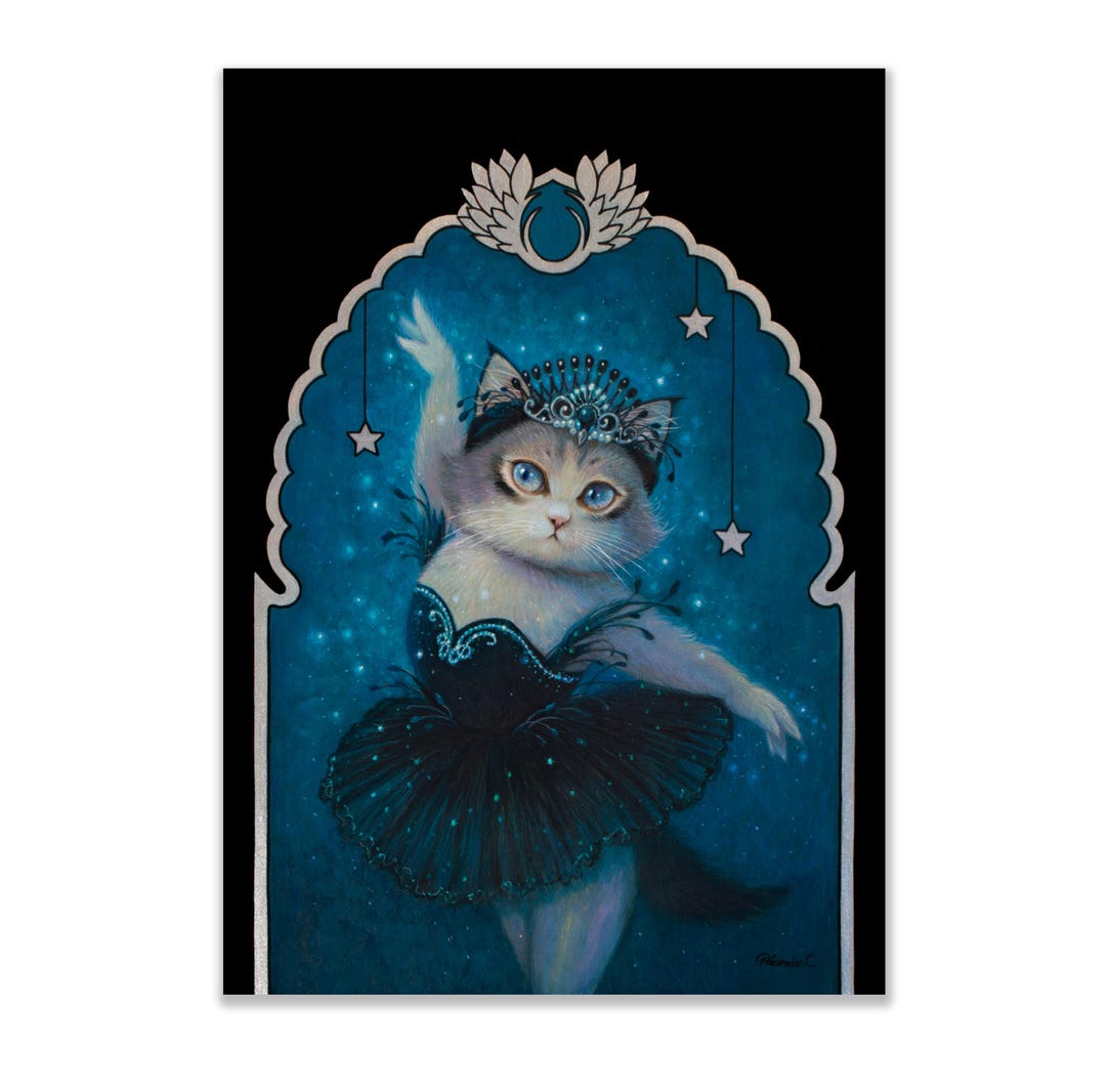 Wicked #38 - Black Swan Cat Illustration 5" X 7" Postcard - Etsy