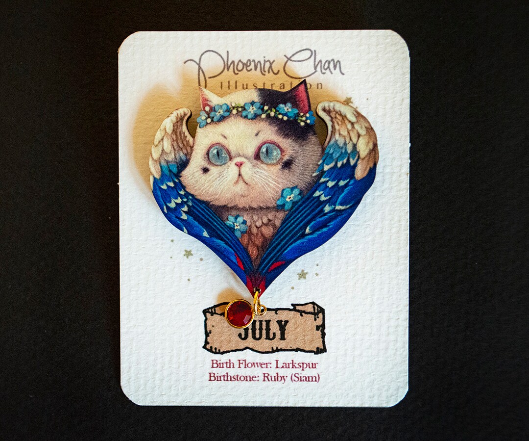 Cat Angel-july Wooden Pin - Etsy