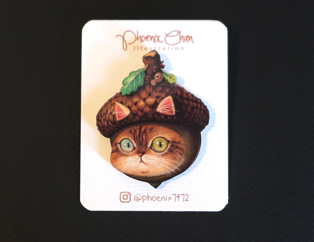 Cat X Acorn III Wooden Pin - Etsy