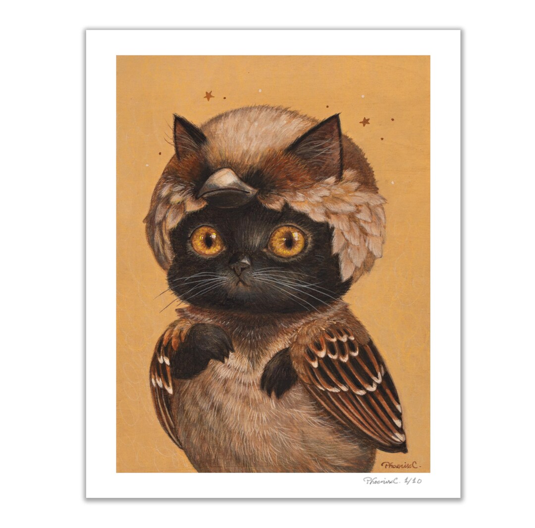 Birdy Kitty VI -cat Illustration Limited Edition of 10 Fine Art Print ...