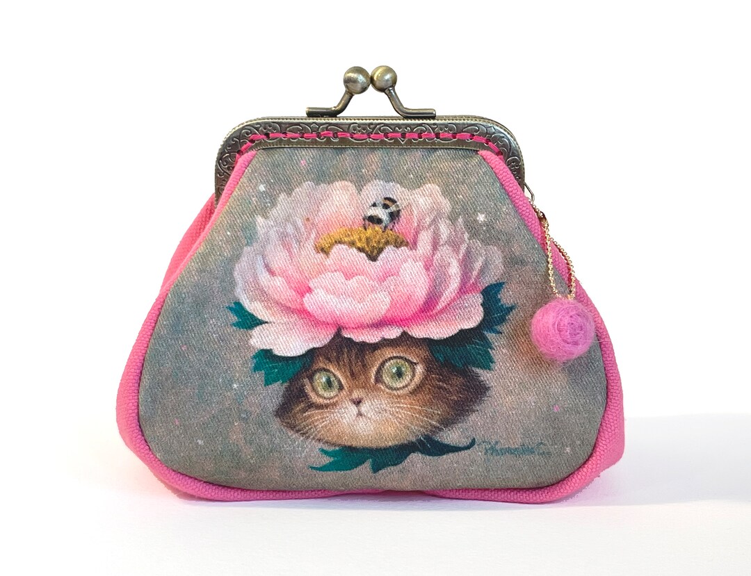 Cat X Flower-peony Kiss Lock Pouch - Etsy