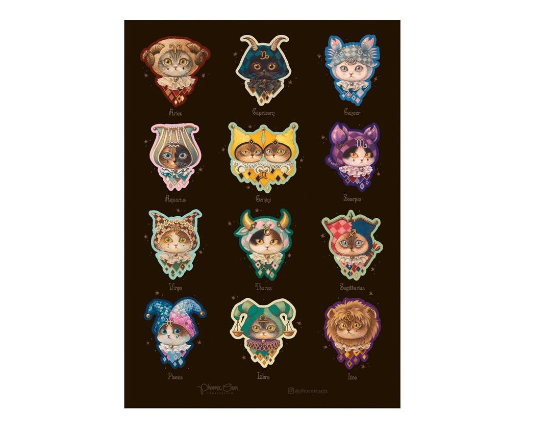 Jester Cat X Horoscope Sticker Sheet - Etsy