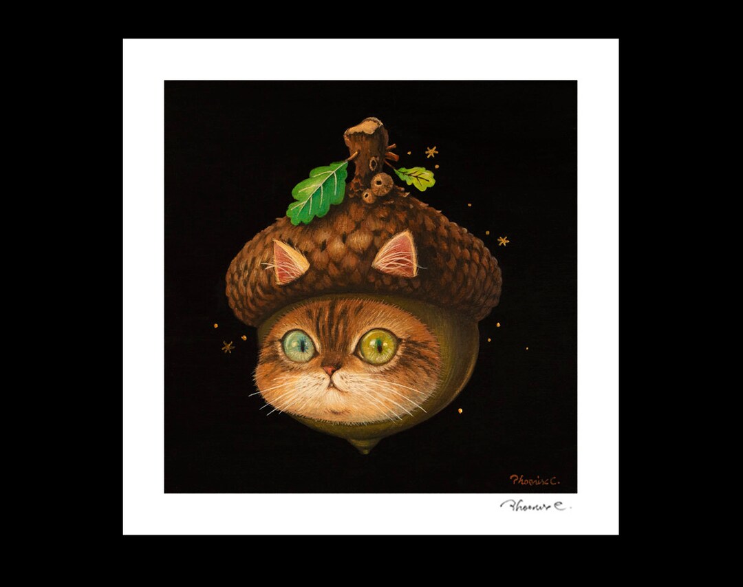Cat X Acorn #1 Hand Embellished Fine Art Print by Phoenix Chan - Etsy