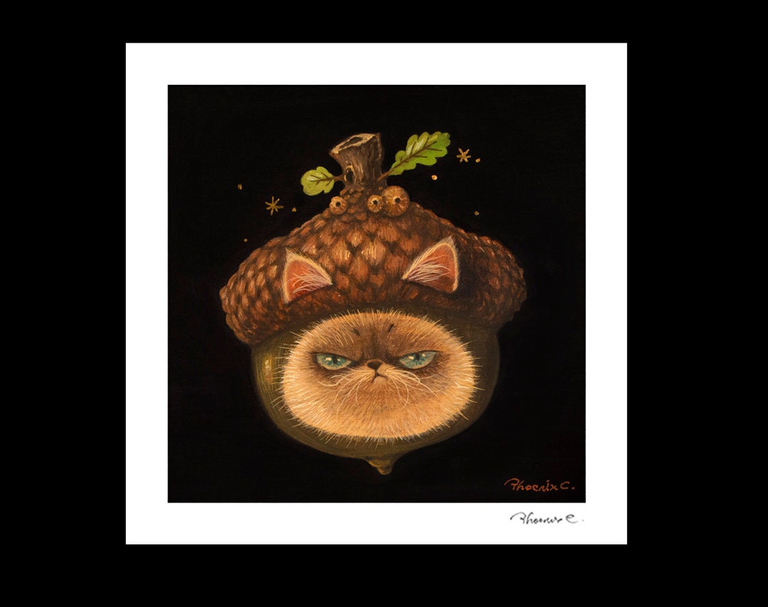 Cat X Acorn #2 Hand Embellished Fine Art Print by Phoenix Chan - Etsy