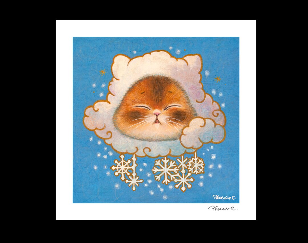 Cat X Weather-snowy Hand Embellished Fine Art Print by Phoenix Chan - Etsy