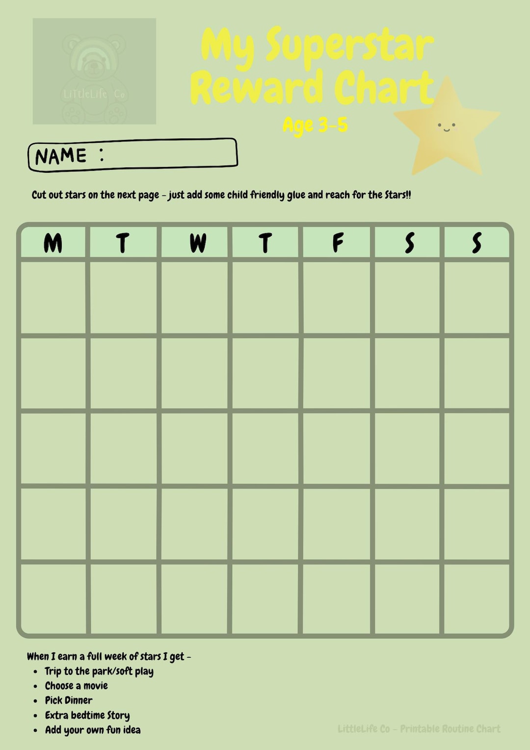 Superstar Reward Chart for Kids | Weekly Behavior, Routine Tracker ...