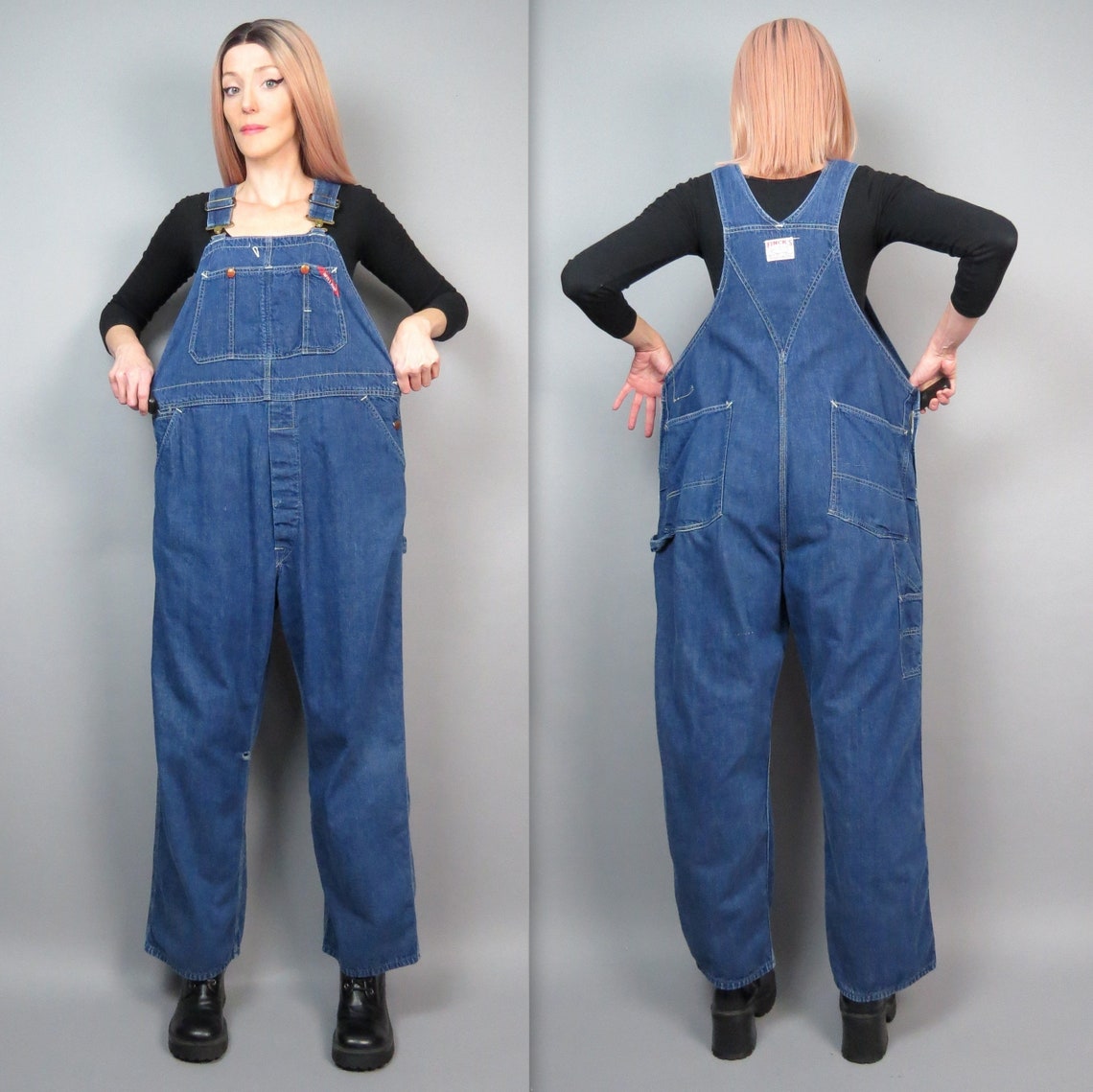 Vintage FINCK'S Overalls Pig Buckle Red Bar Denim Workwear Sanforized ...