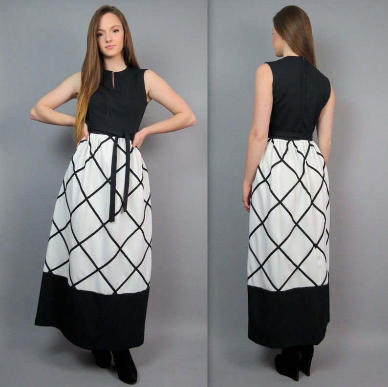 Vintage 60s Mod Maxi Dress Black White Diamond Lattice 1960s - Etsy