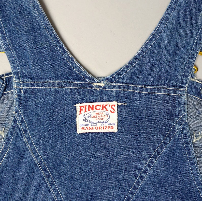 Vintage FINCK'S Overalls Pig Buckle Red Bar Denim Workwear Sanforized ...