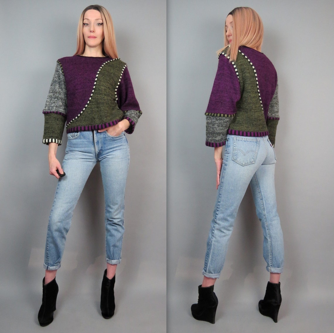 Vintage 80s Swirl Colorblock Sweater Mohair Blend Vaporwave Boxy Fit ...