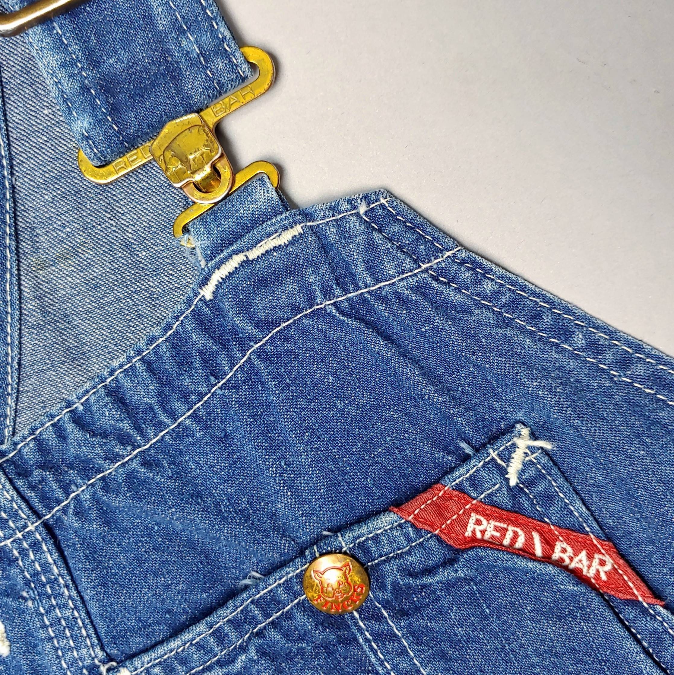 Vintage FINCK'S Overalls Pig Buckle Red Bar Denim Workwear Sanforized ...