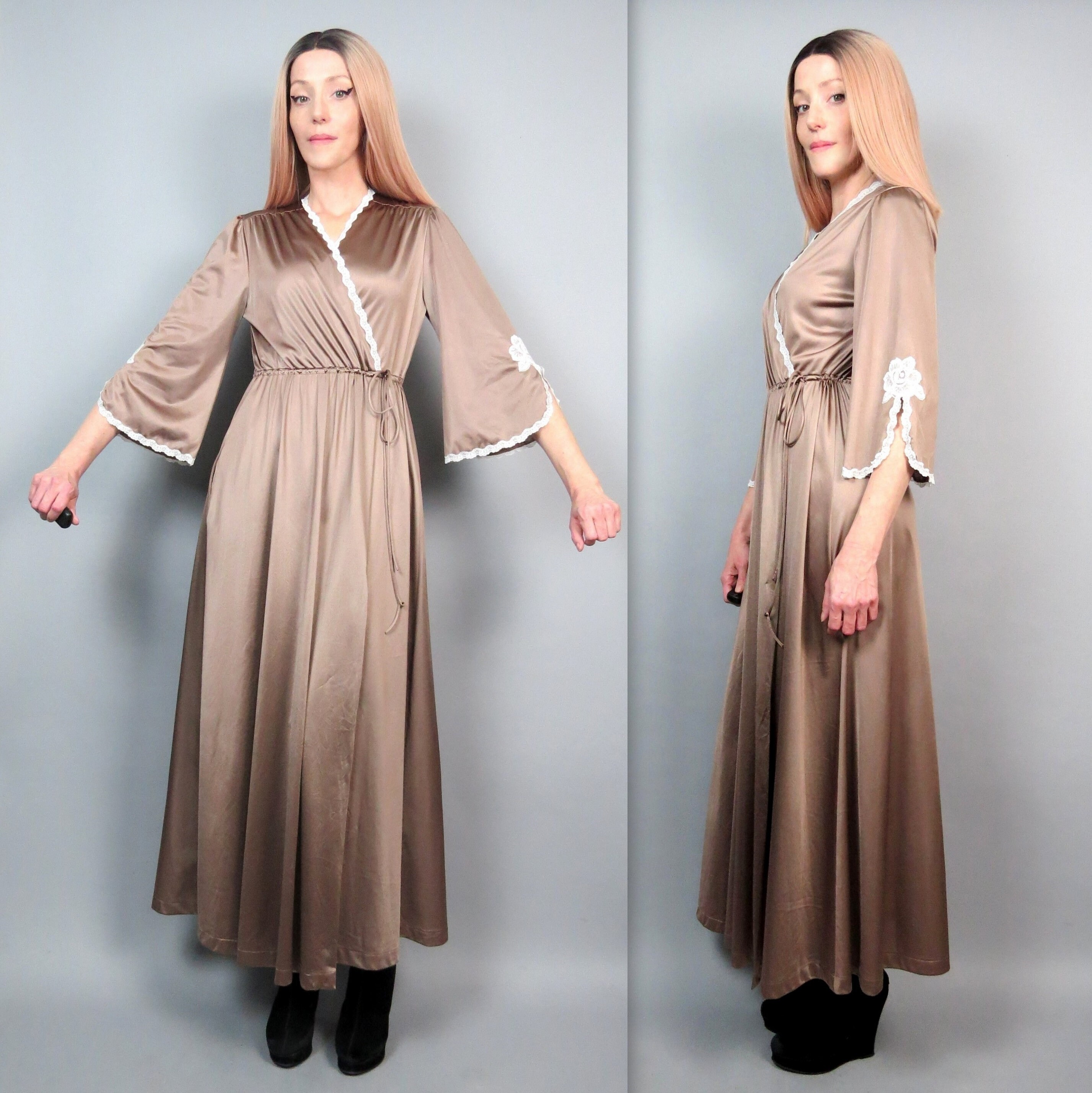 Vintage 70s Vanity Fair Wrap Dressing Gown Silky Maxi Robe Milk ...