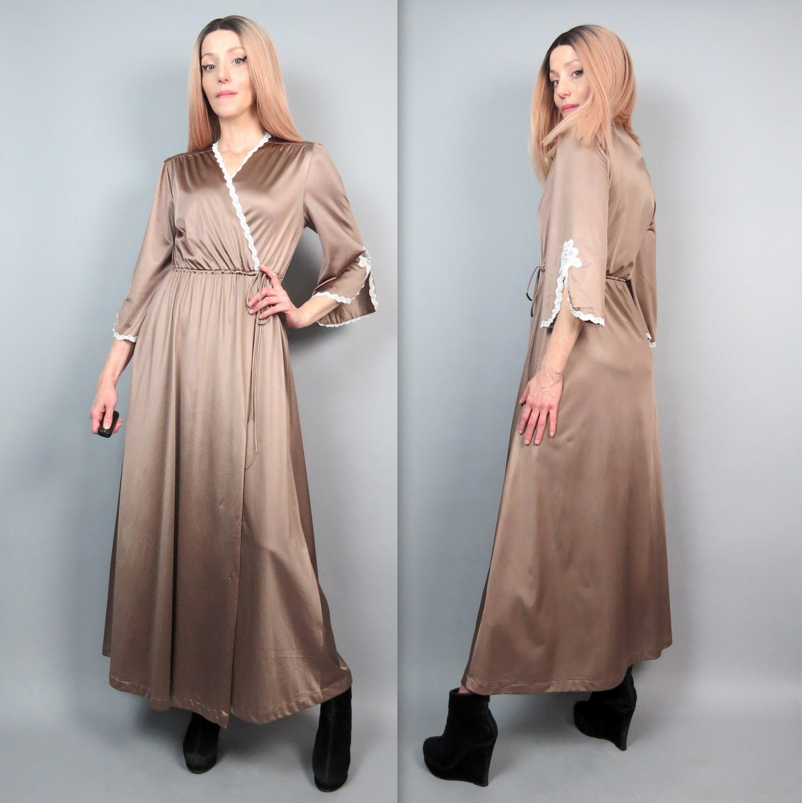 Vintage 70s Vanity Fair Wrap Dressing Gown Silky Maxi Robe Milk ...
