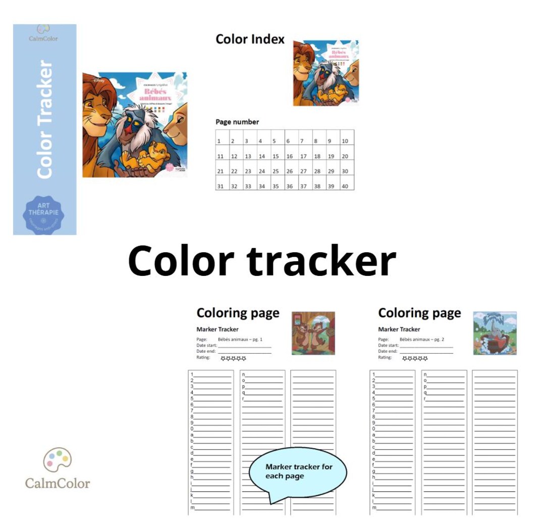 ANIMALS - Coloring Tracker - Coloring Tracker Template - Marker Tracker ...