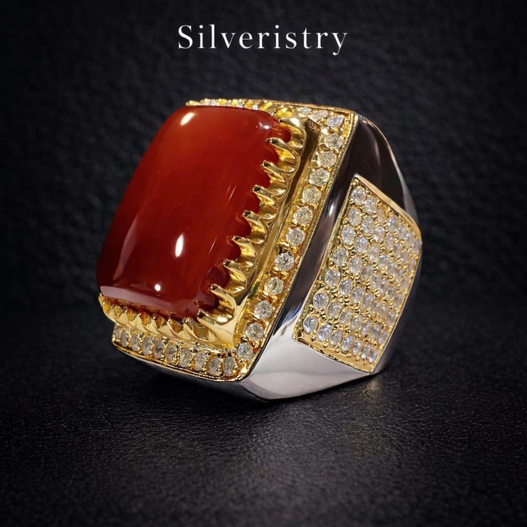 Yemeni Aqeeq Red Agate Ring Handcrafted Natural Agate Gemstone Jewelry ...