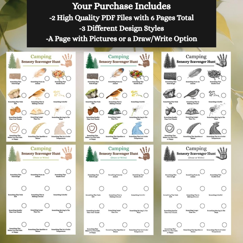 Camping Sensory Scavenger Hunt Printable for Kids, Nature Camping ...